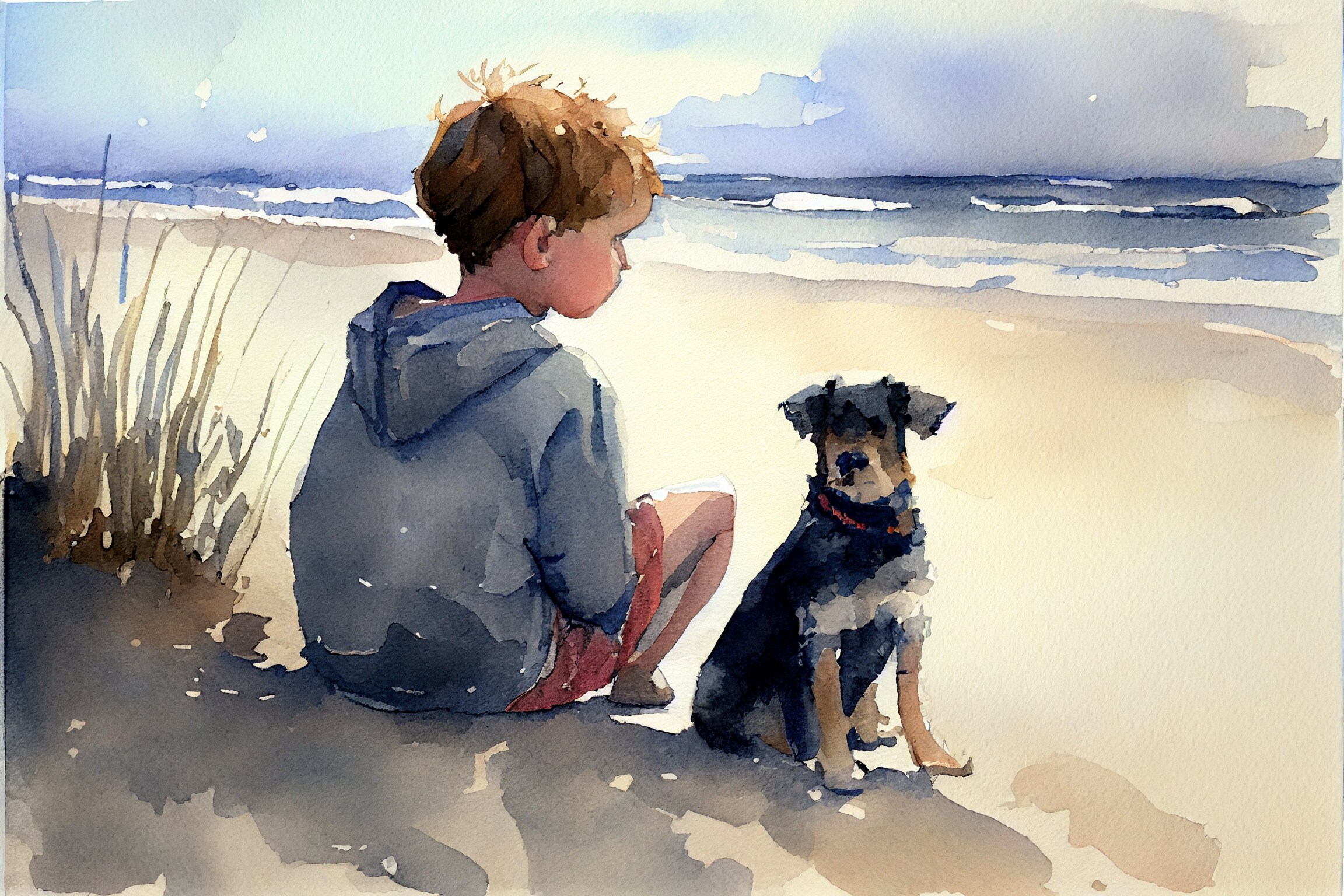Beach Dog Watercolor Painting, Digital Print Download, Wholesome Art - Etsy