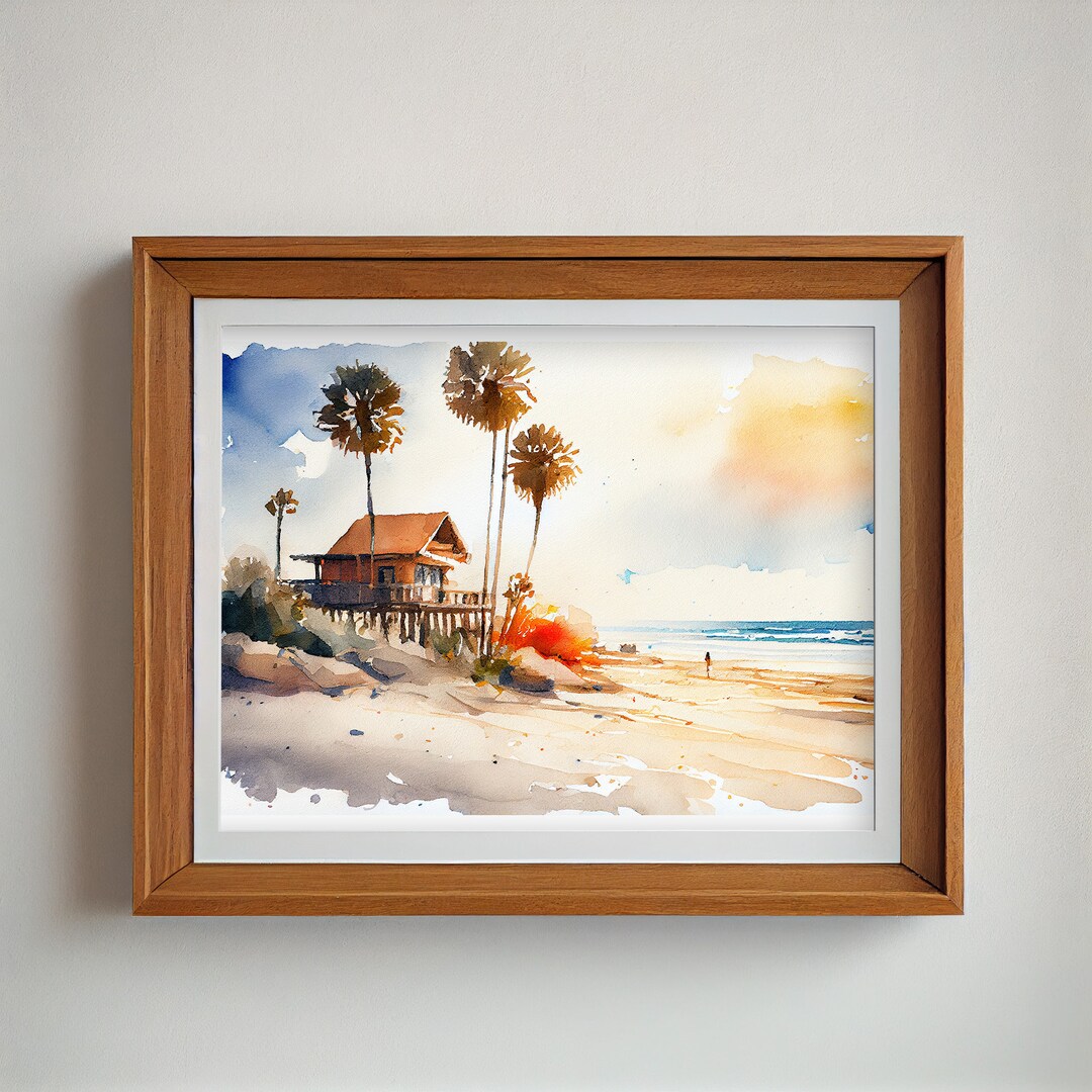 California Beach Watercolor, Printable Digital Download, Coastal Art ...