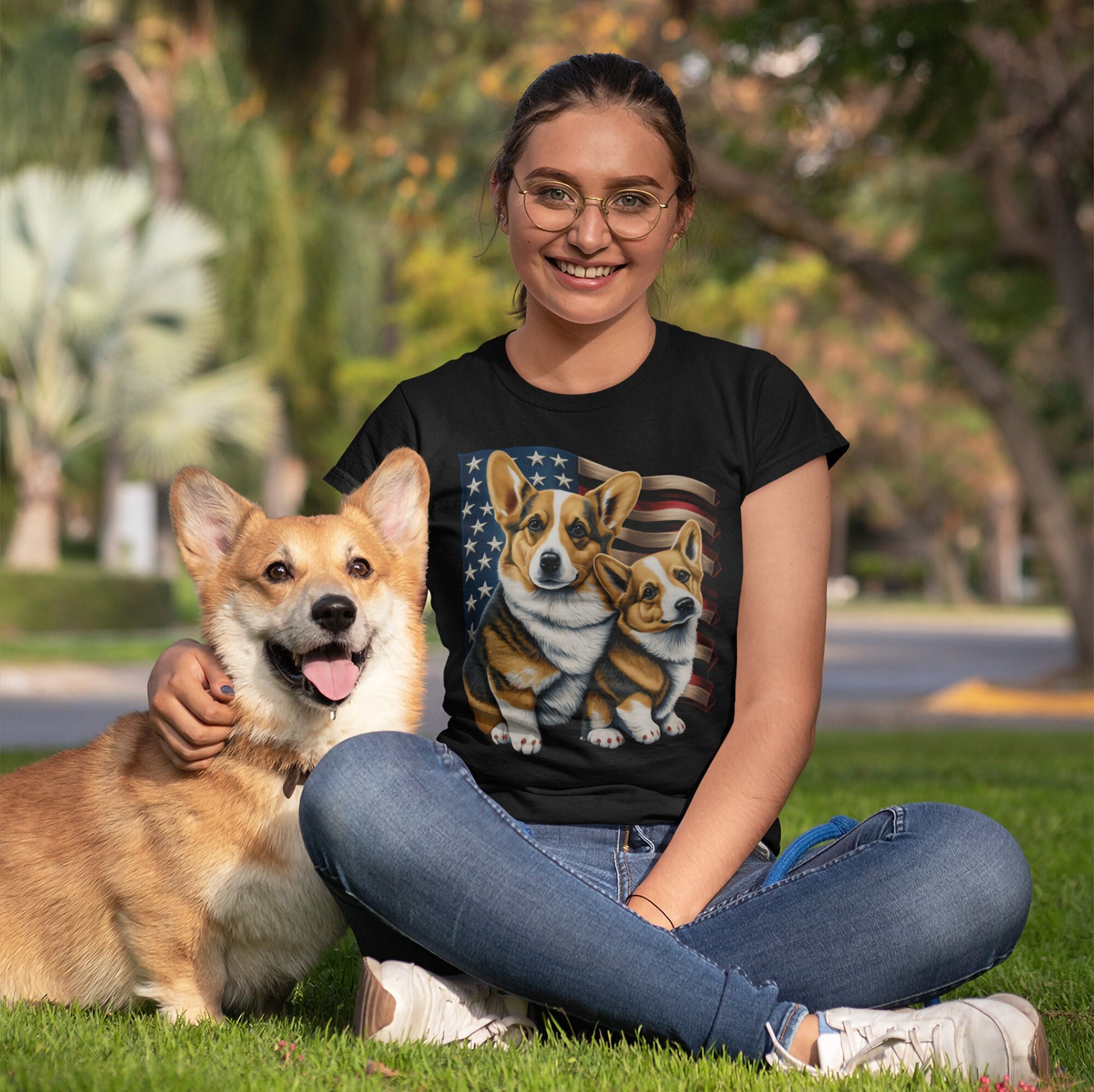 Patriotic Corgis American Flag T-shirt: 4th of July Memorial Day Unisex ...
