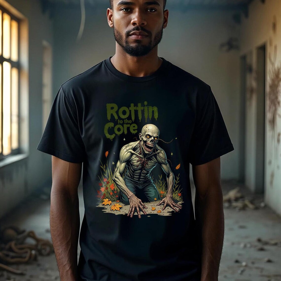 Rotten to the Core Zombie T-shirt - Creepy Halloween Graphic Tee ...