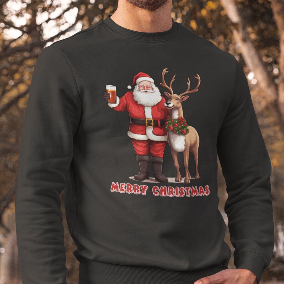 Santa and Reindeer Cheers, Merry Christmas Sweatshirt - Etsy