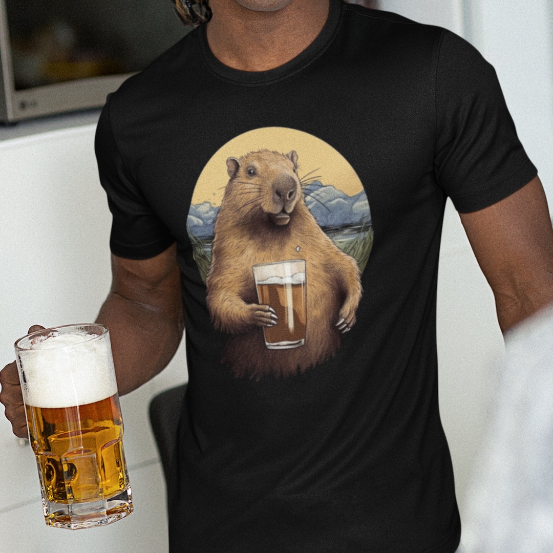 Capybara Brewmaster T-shirt - Relaxing With a Cold One, Unique Design ...
