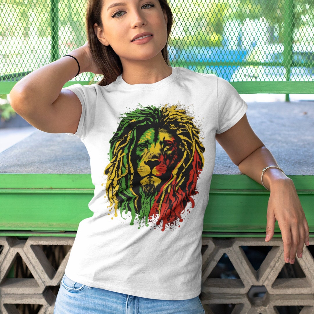 Rastafari Lion T-shirt, Bob Marley Inspired Clothing, Jamaican Flag ...