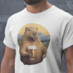 Capybara Brewmaster T-shirt - Relaxing With a Cold One, Unique Design ...