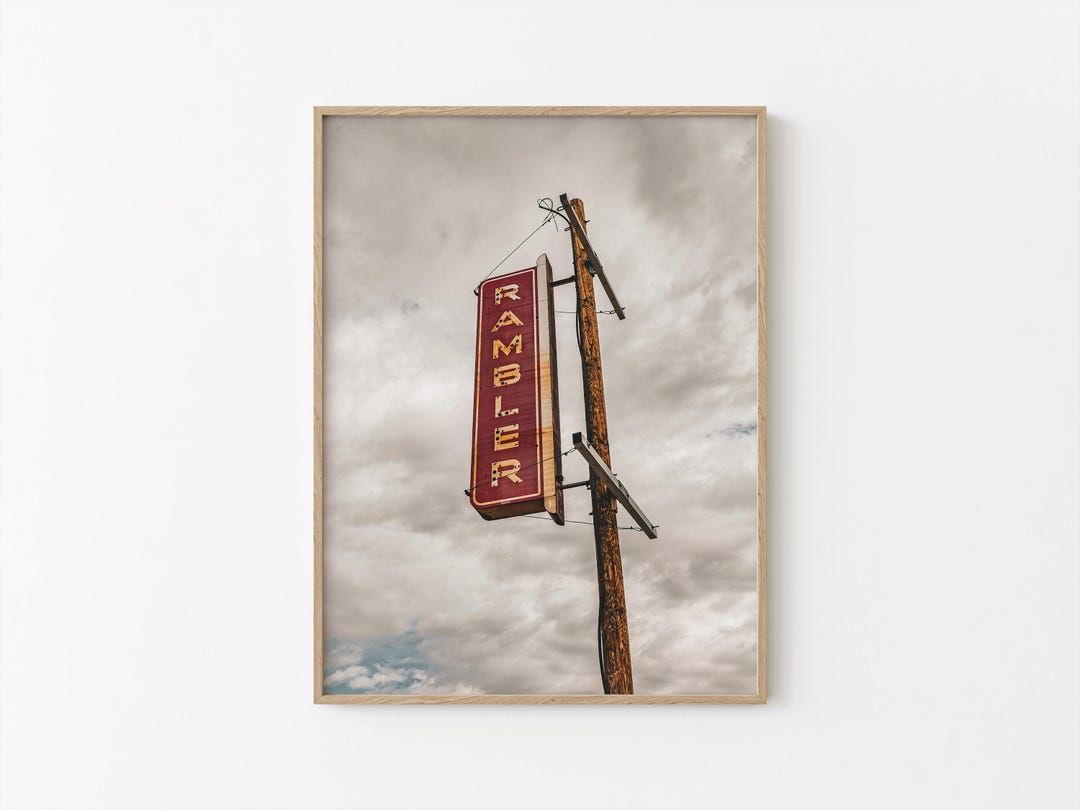 Printable Rambler Sign Wall Art: Vintage Neon Print, Retro Roadside ...