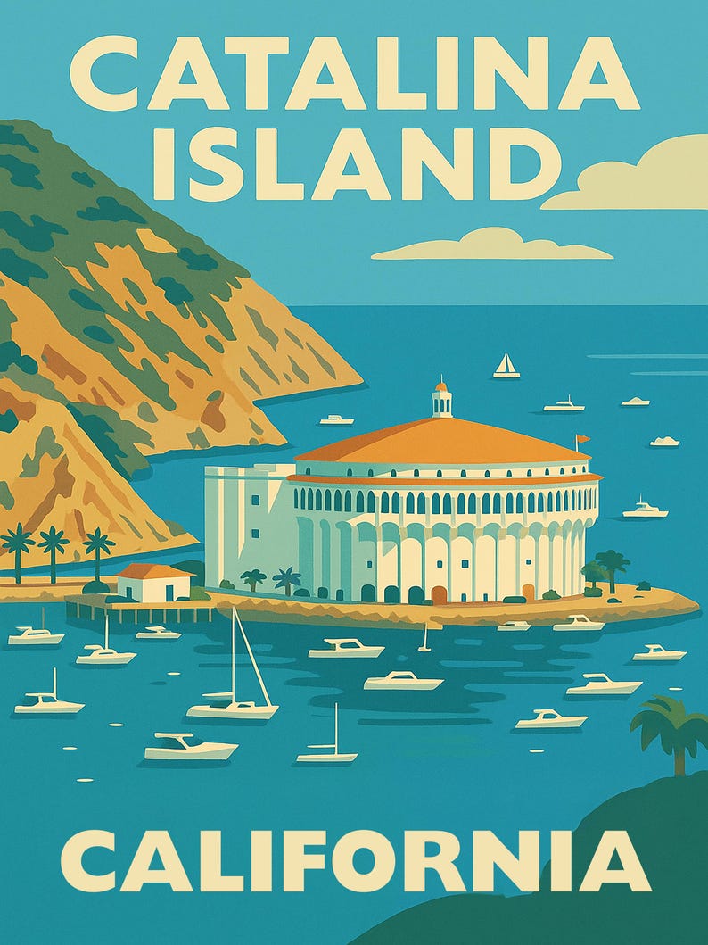 Catalina Island Vintage Travel Poster: Avalon Harbor Art (printable) - Etsy