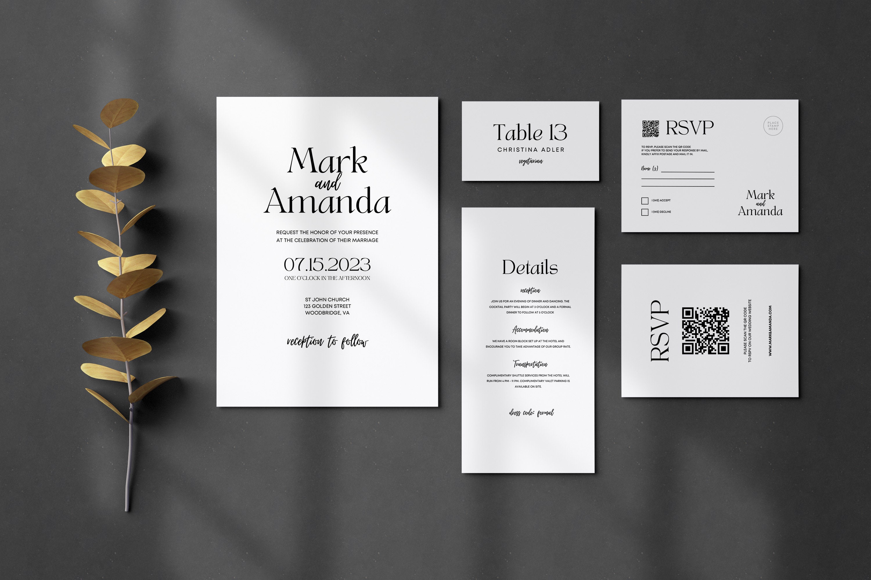 Wedding Invitation Pack, Minimal Wedding Invite Suite, Wedding ...