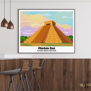 Chichen Itza Poster, 7 Wonders of the World, Travel Wall Art, Famous ...