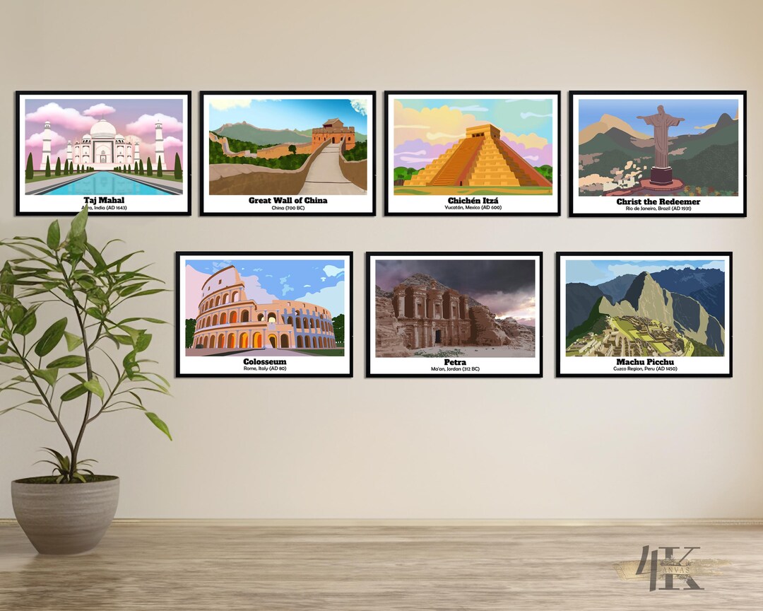 7 Wonders of the World, Travel Prints, Housewarming Gifts, Wanderlust ...