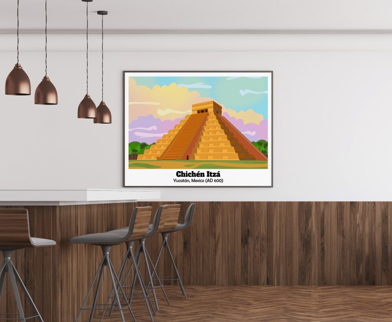 Chichen Itza Poster, 7 Wonders of the World, Travel Wall Art, Famous ...