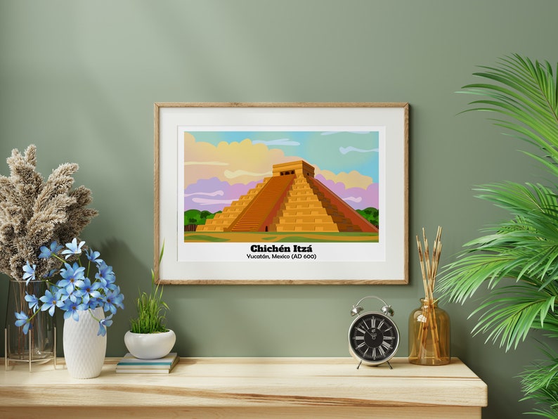 Chichen Itza Poster, 7 Wonders of the World, Travel Wall Art, Famous ...
