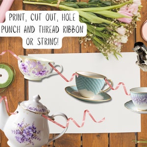 Tea Party Banner Garland Lavender Teacup & Teapot Party Decor Bunting ...