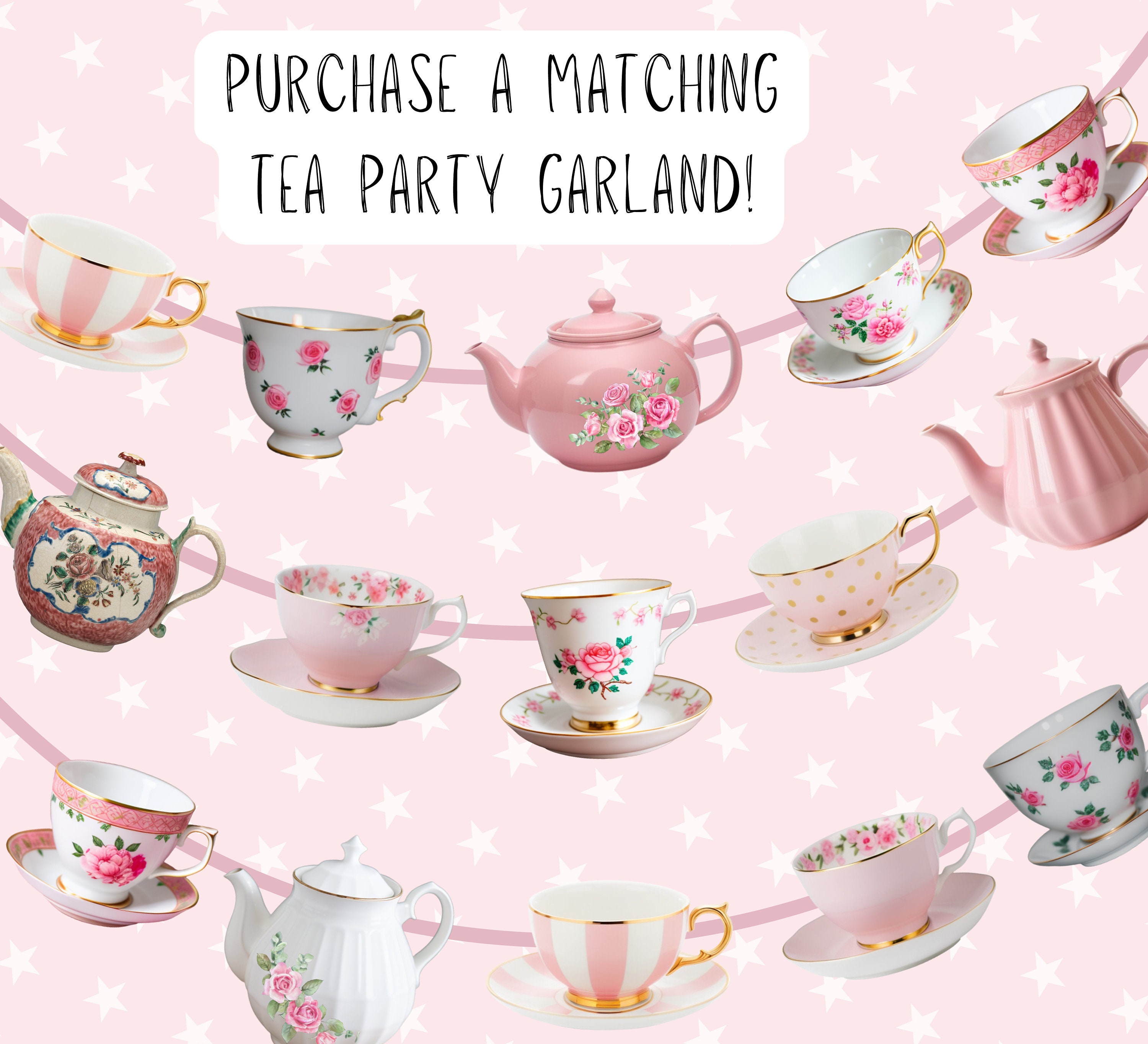 Pink Roses Tea Party Cupcake Toppers Cupcake Wrappers and Printable ...