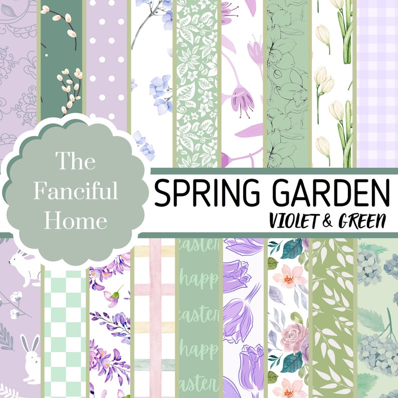 SPRING GARDEN - Easter Digital Papers - Violet & Green, Easter and ...