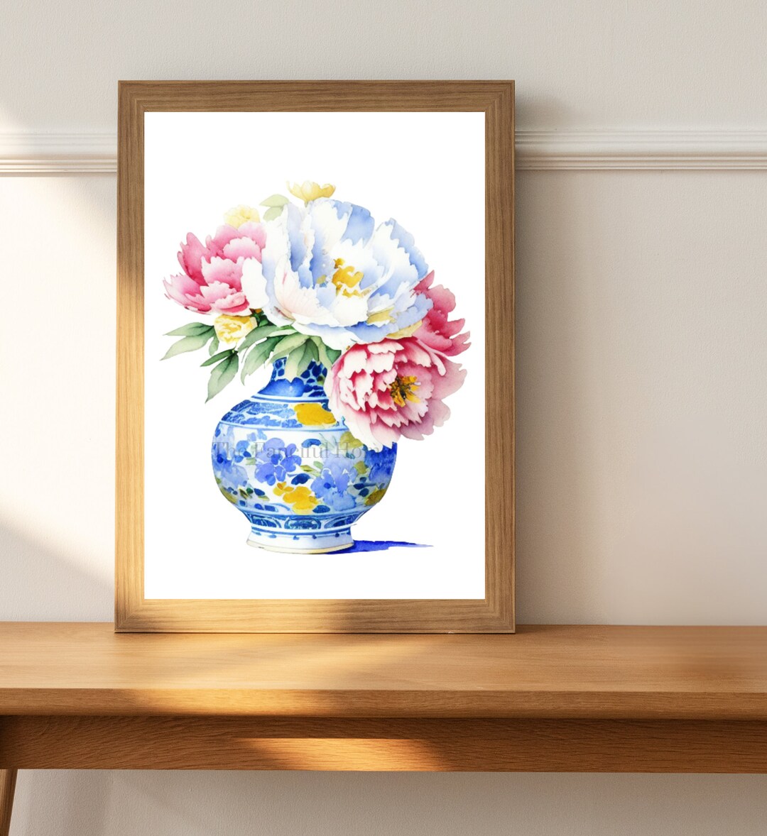 Indigo Spring - Original Wall Art, Blue & White Chinoiserie Vase, Pink ...