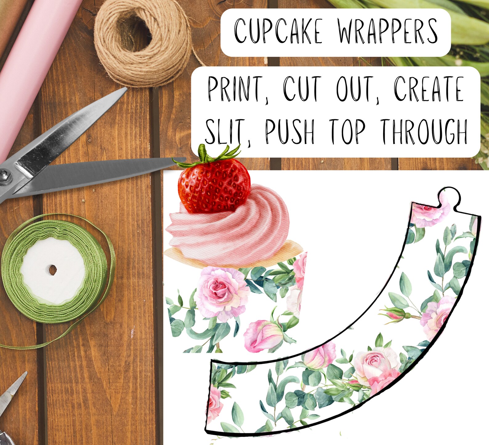 Pink Roses Tea Party Cupcake Toppers Cupcake Wrappers and Printable ...