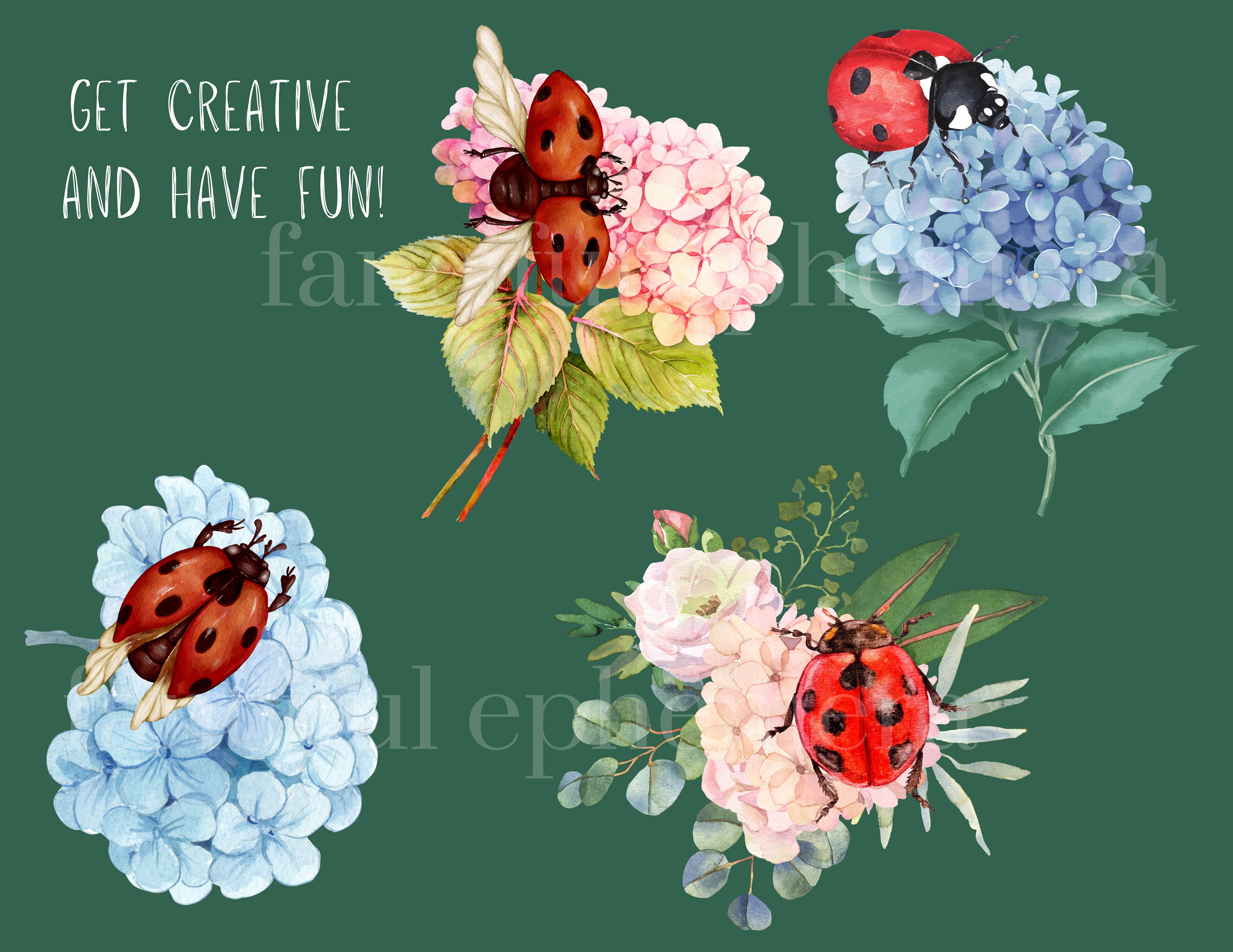Lively Ladybugs Clip Art Imagery PNG & SVG, Ladybug Ephemera, Spring ...