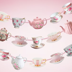 Pink Rose Tea Party Garland Banner Printable High Tea Girls Birthday ...