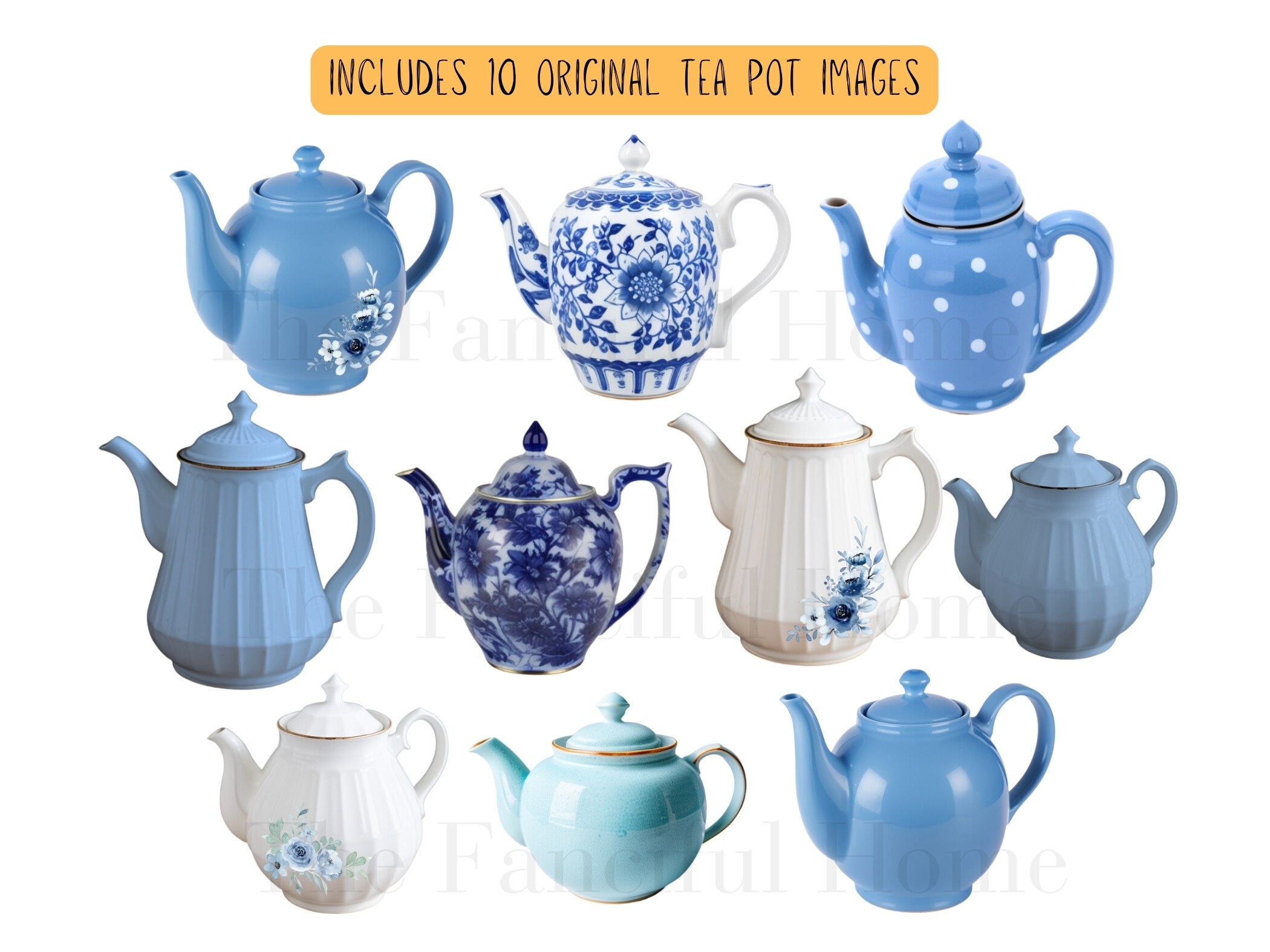 Printable Tea Party Garland Decoration - Blue and White High Tea Baby ...