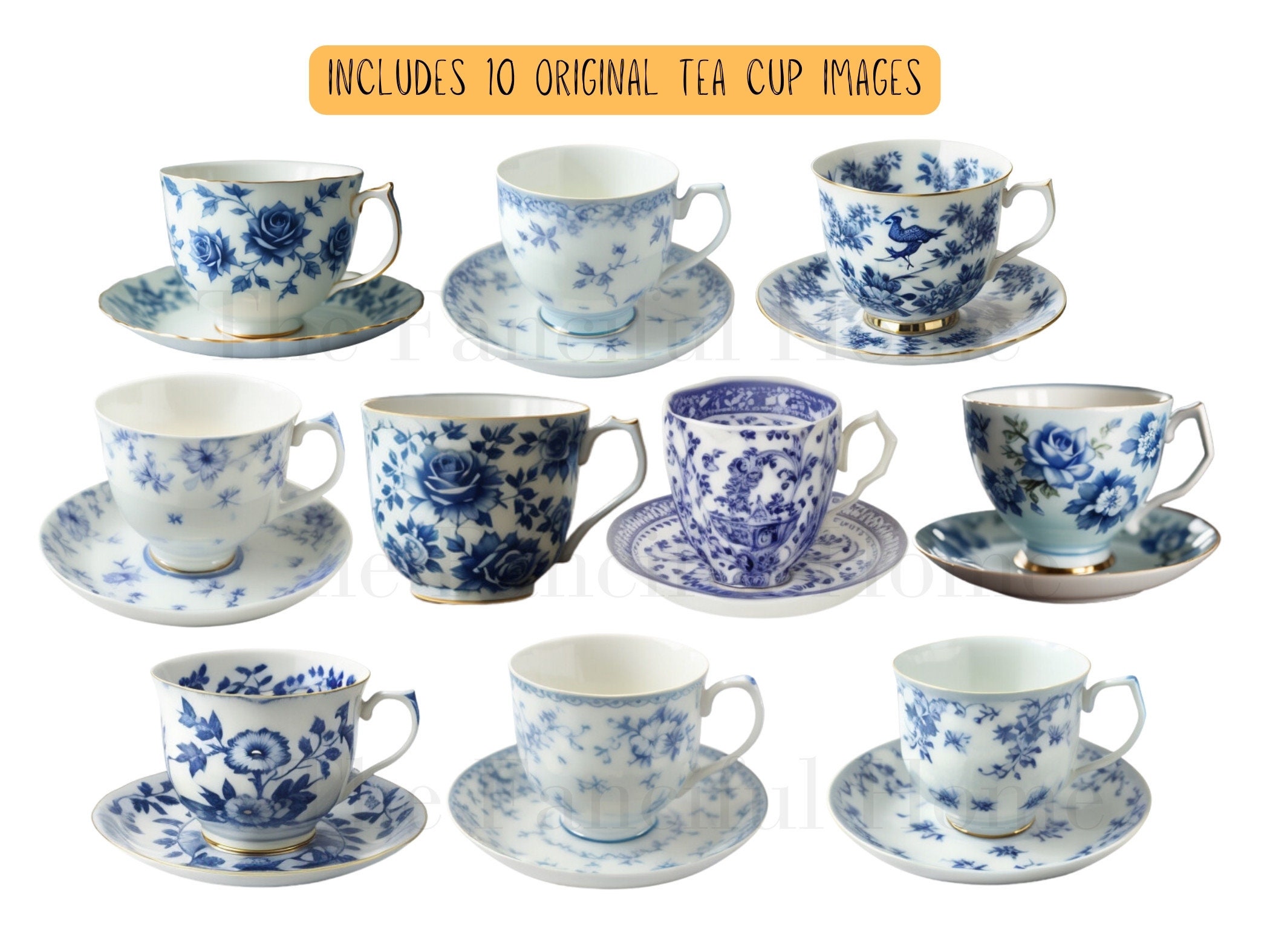 Printable Tea Party Garland Decoration - Blue and White High Tea Baby ...