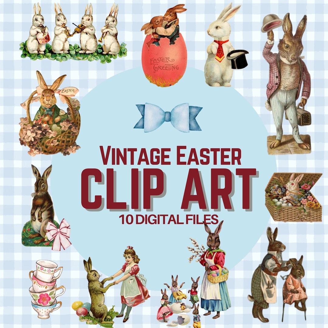 Vintage Easter Bunny Clip Art - Digital Download, Easter Ephemera, Junk ...