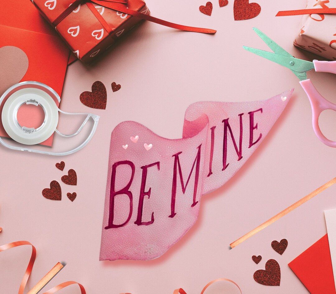 Be Mine - Valentine Printable Flag Party Decor Valentine's Day Pennant ...