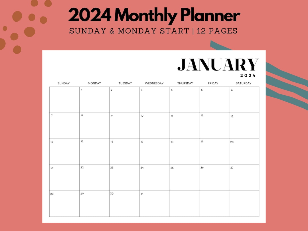 2024 Printable Calendar, Minimalist Monthly Calendar 2024, Printable ...