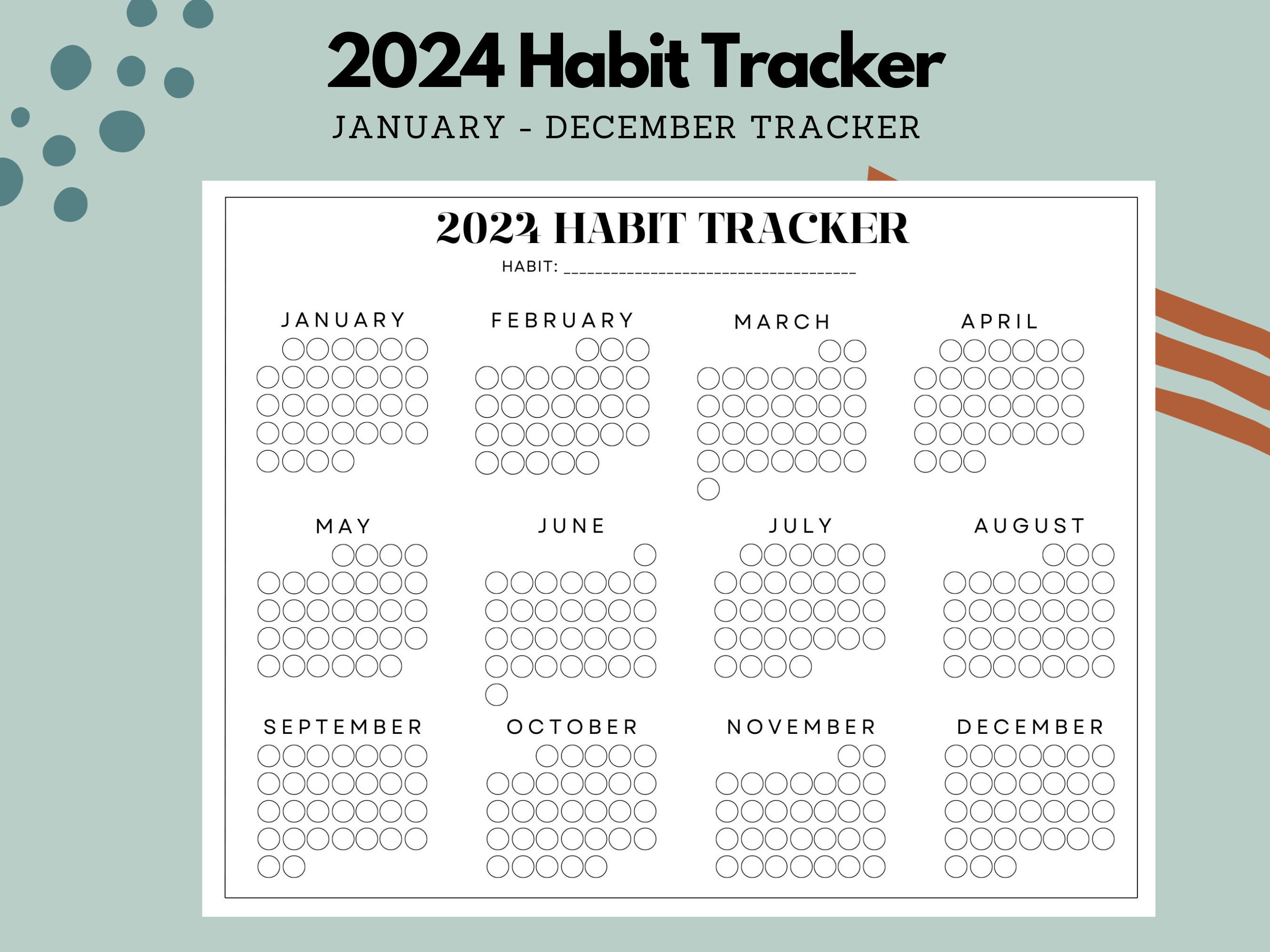 2024 Habit Tracker Printable, Habit Tracker Template, Yearly Habit ...