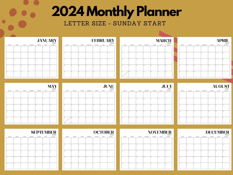 2024 Printable Calendar, Minimalist Monthly Calendar 2024, Printable ...