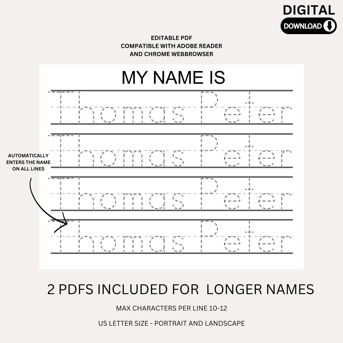 Name Trace Worksheet, Printable for Pre Schoolerskindergarteners Name ...