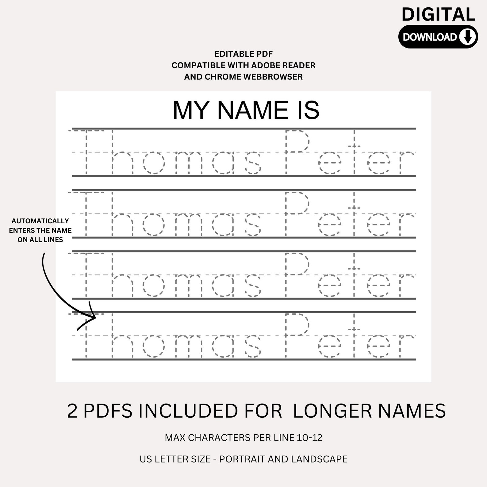 Name Trace Worksheet, Printable for Pre Schoolerskindergarteners Name ...