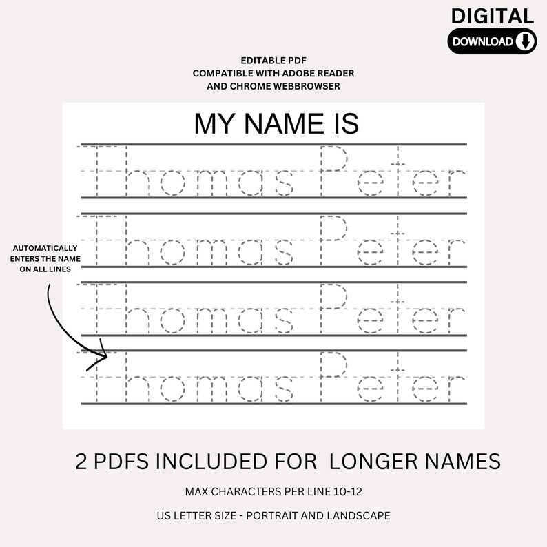Name Trace Worksheet, Printable for Pre Schoolerskindergarteners Name ...