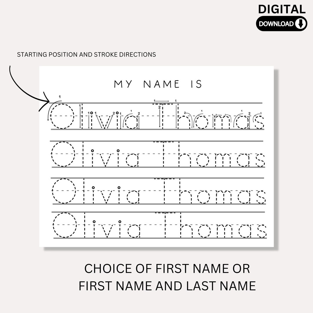 Name Trace Worksheet, DIGITAL Printable for Pre ...