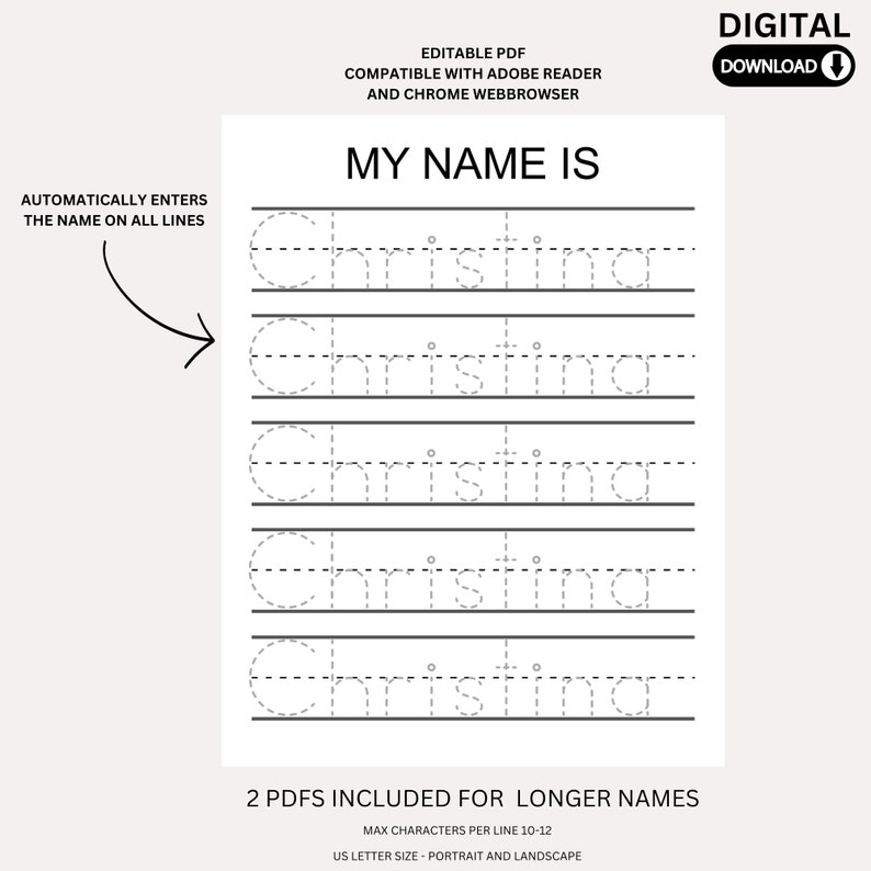 Name Trace Worksheet, Printable for Pre Schoolerskindergarteners Name ...