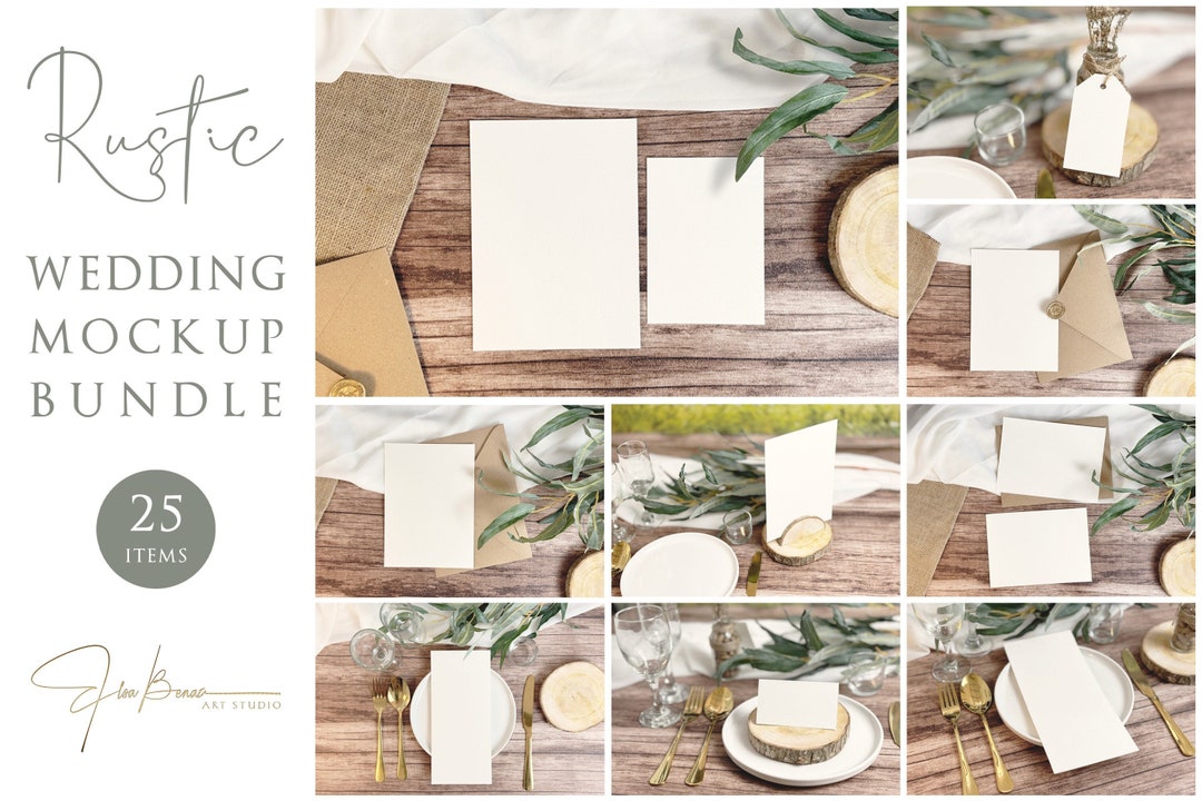 Rustic Wedding Card Mockup Bundle, Stationery Mockup Set, Rustic Card ...