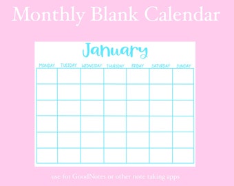 Monthly Blank Calendar Monday Start - Etsy