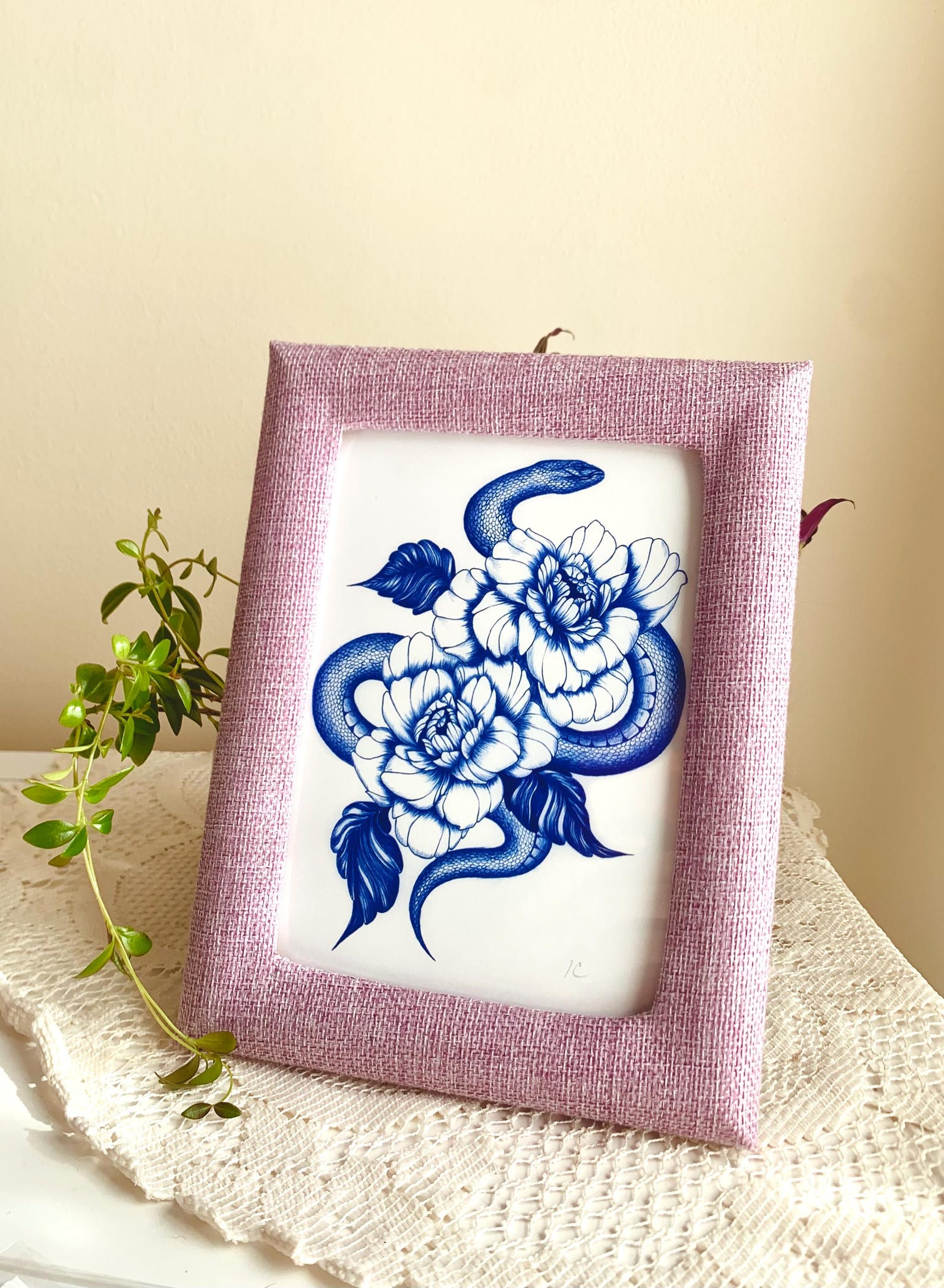 Blue Snake Print- Original Hand Drawn- Blue Ballpoint Pen- Giclée Print ...