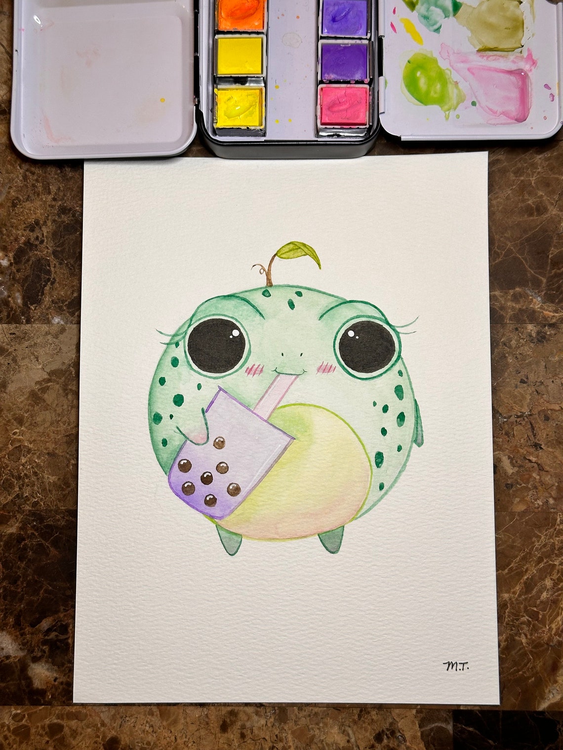 ORIGINAL frog and Boba, Cottagecore, Cute, Painting, Watercolor, Gifts ...