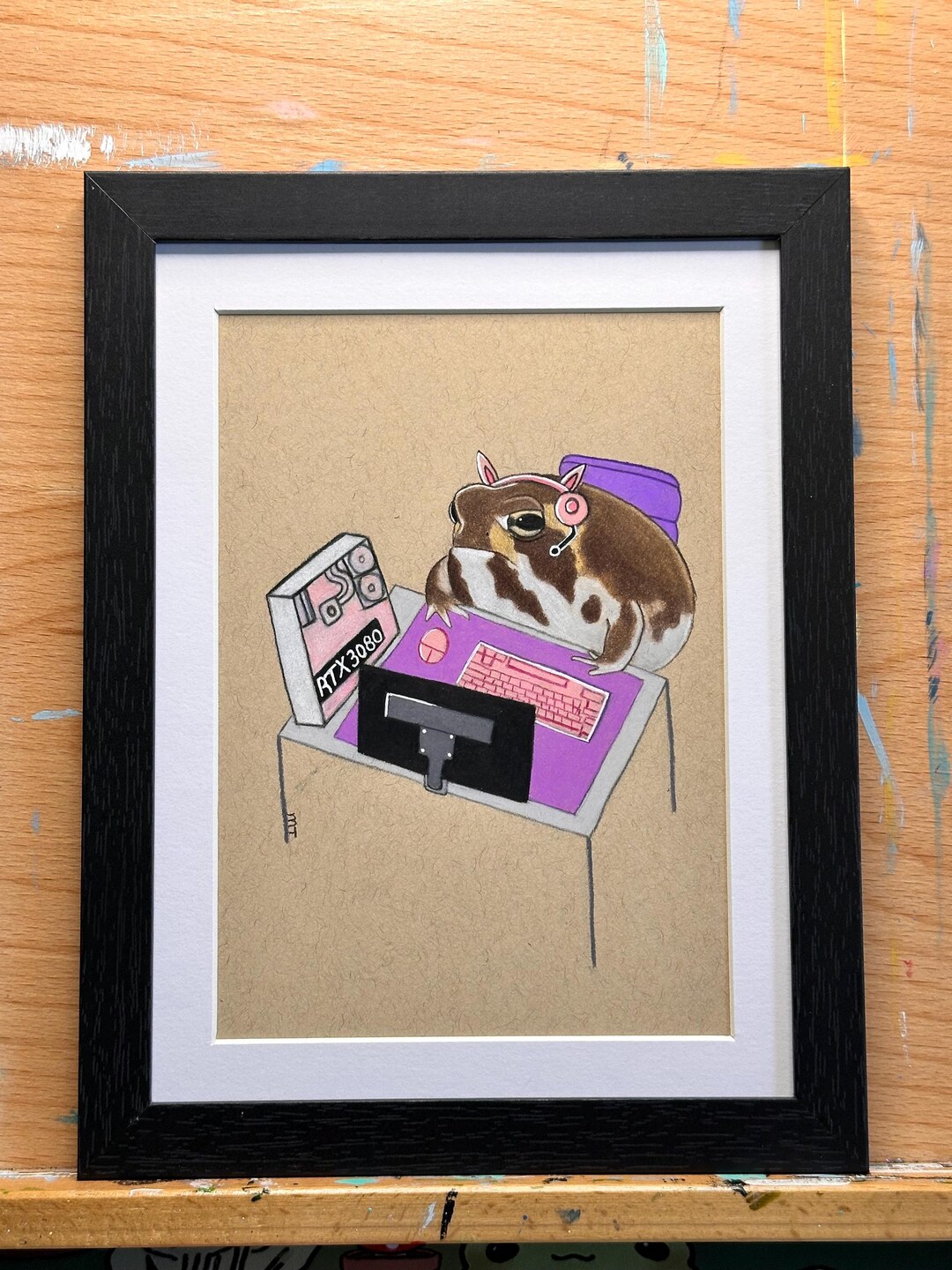 Original “GAMER GURL” Drawing, Gifts for Her, Toad, Cute, Funny, Desk ...
