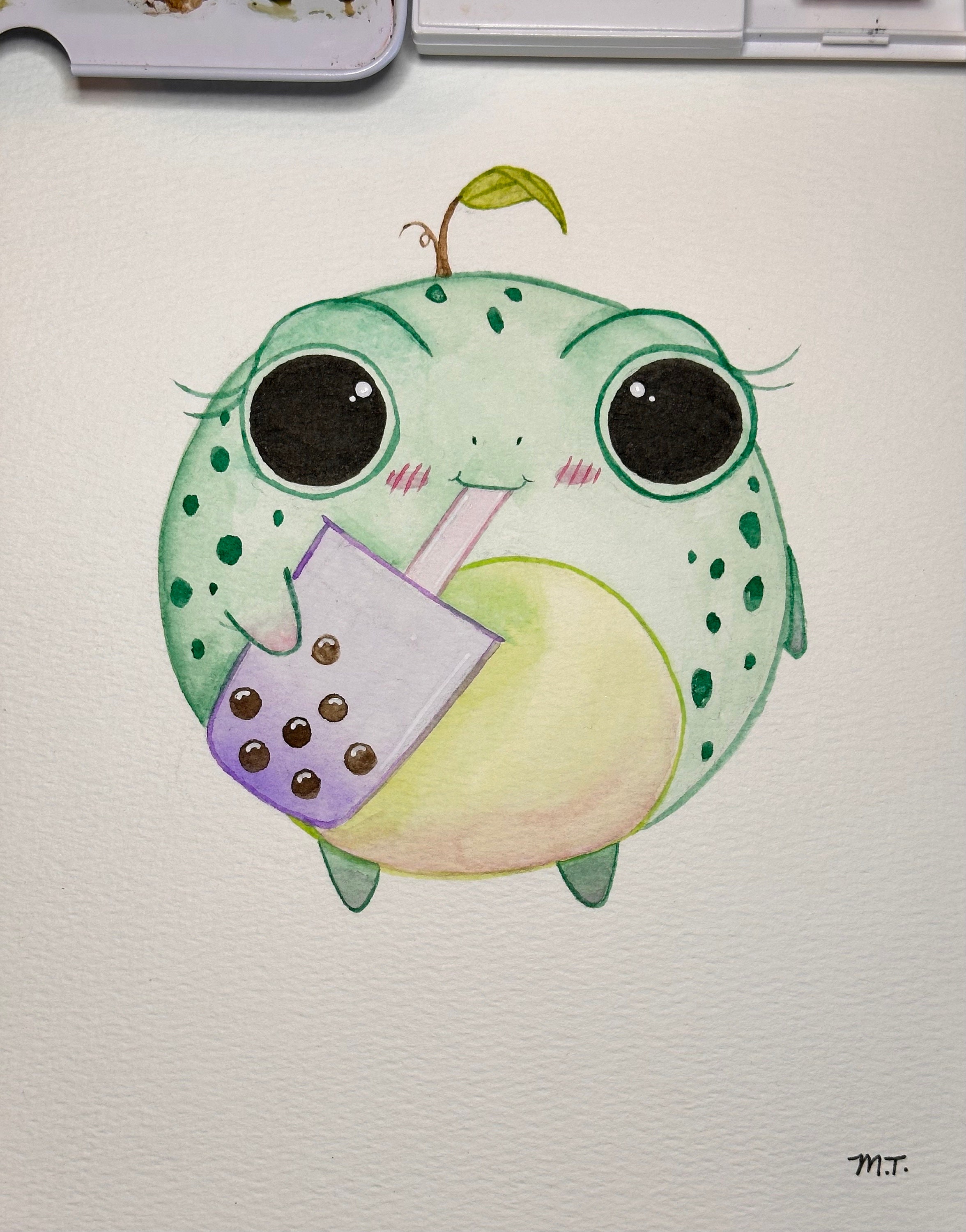ORIGINAL frog and Boba, Cottagecore, Cute, Painting, Watercolor, Gifts ...