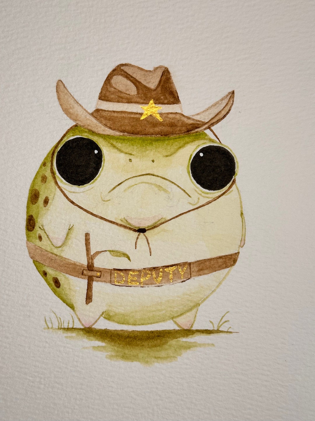 ORIGINAL Frog With Cowboy Hat, Cottagecore, Cute, Painting, Watercolor ...