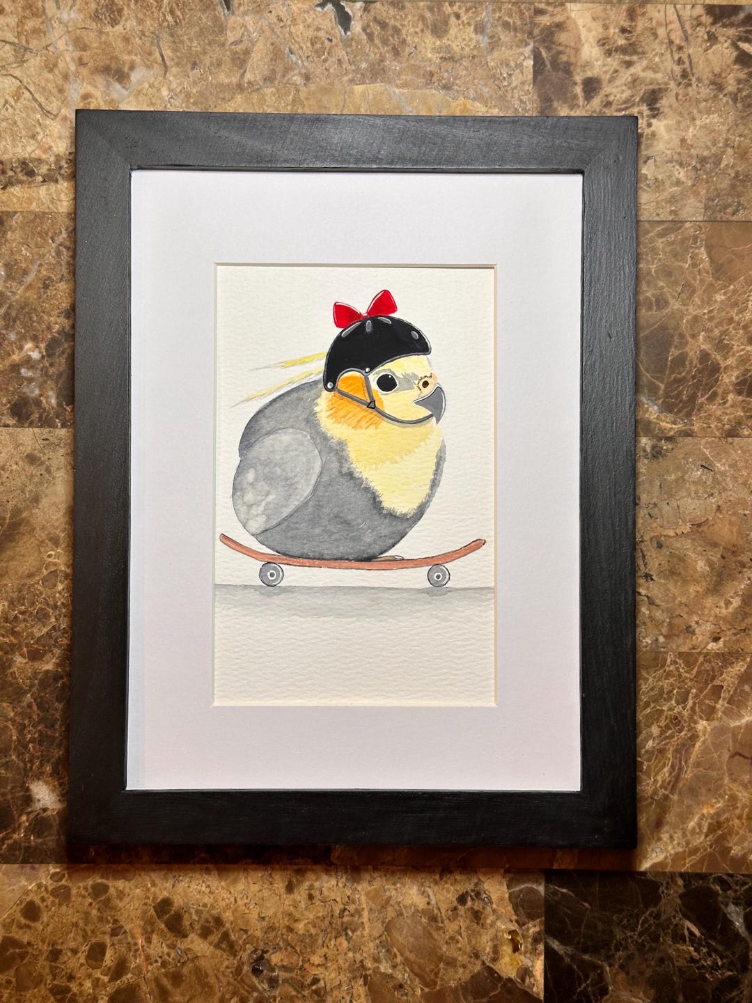 Original skater Birb, Cockatiel, Bird Art, Funny, Cute, Watercolor ...