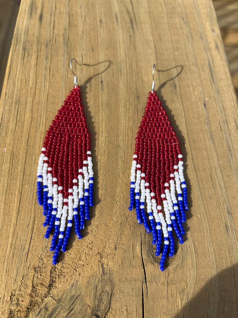 America, Patriotic, USA, 4th of July, Red, White, Blue, Beaded Fringe ...