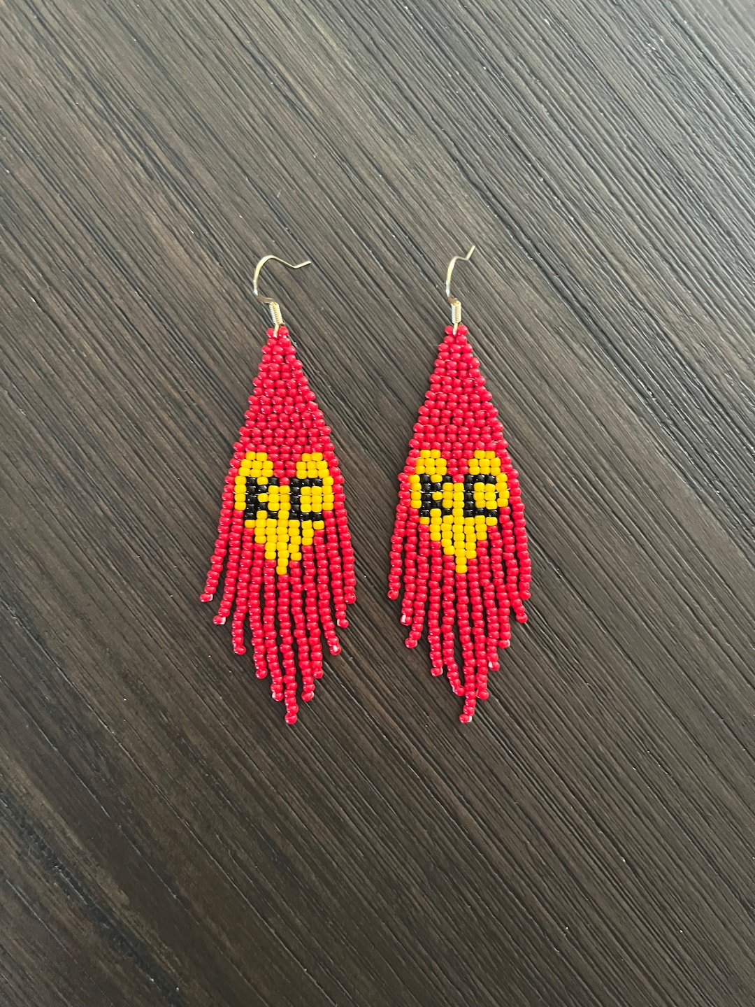 Chiefs, KC, Kansas City, Football, Red, Yellow, Beaded Fringe Earring ...
