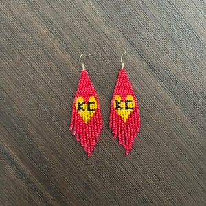 Chiefs, KC, Kansas City, Football, Red, Yellow, Beaded Fringe Earring ...