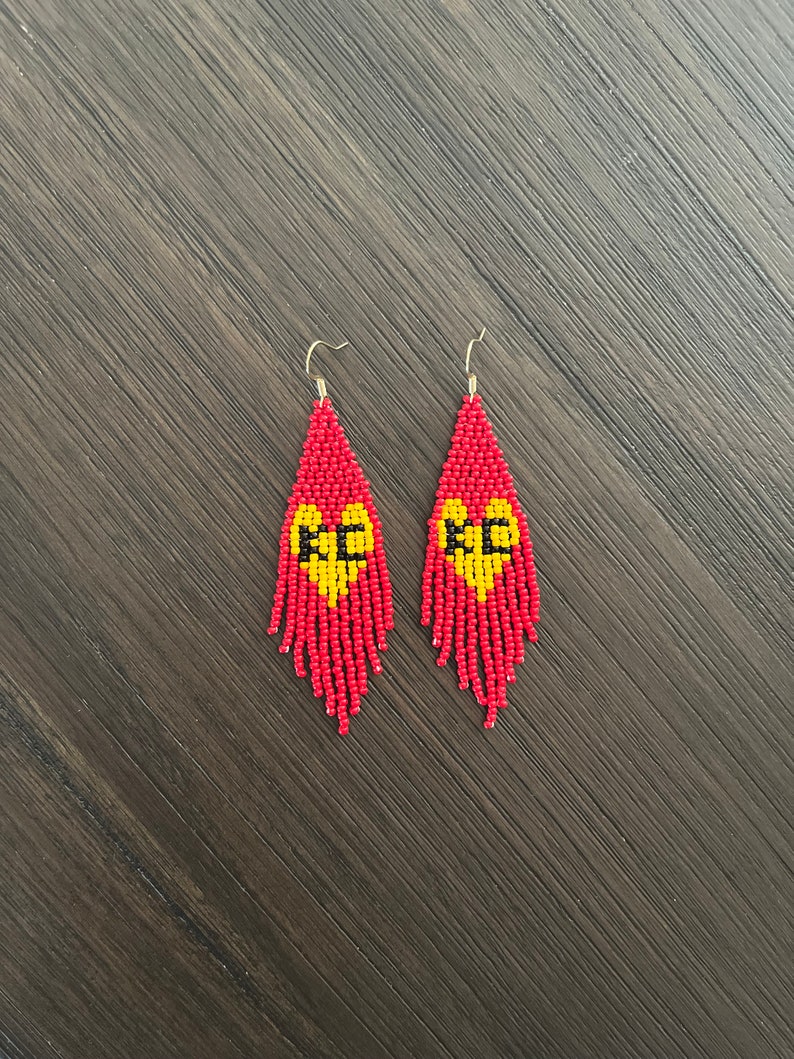 Chiefs, KC, Kansas City, Football, Red, Yellow, Beaded Fringe Earring ...