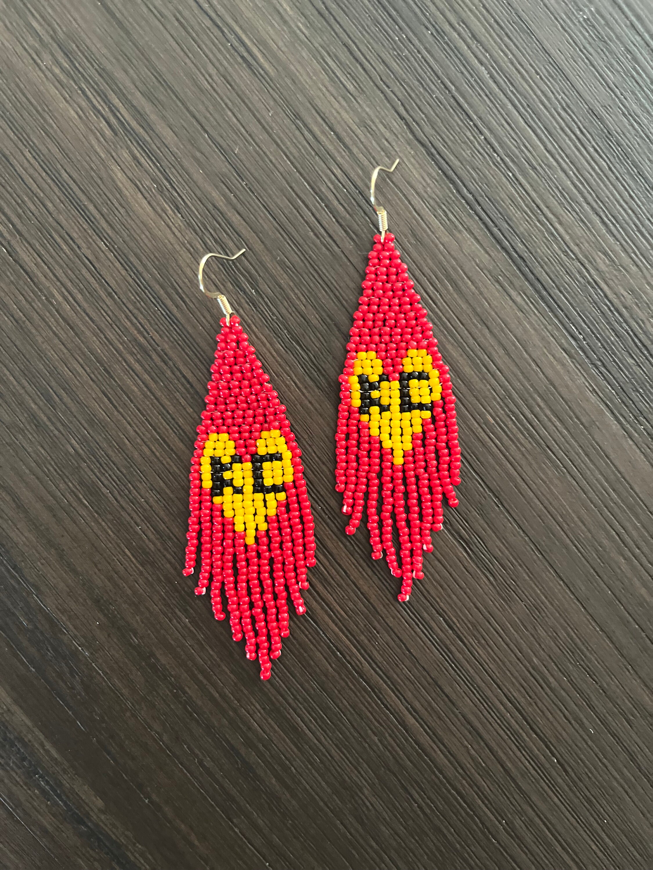 Chiefs, KC, Kansas City, Football, Red, Yellow, Beaded Fringe Earring ...