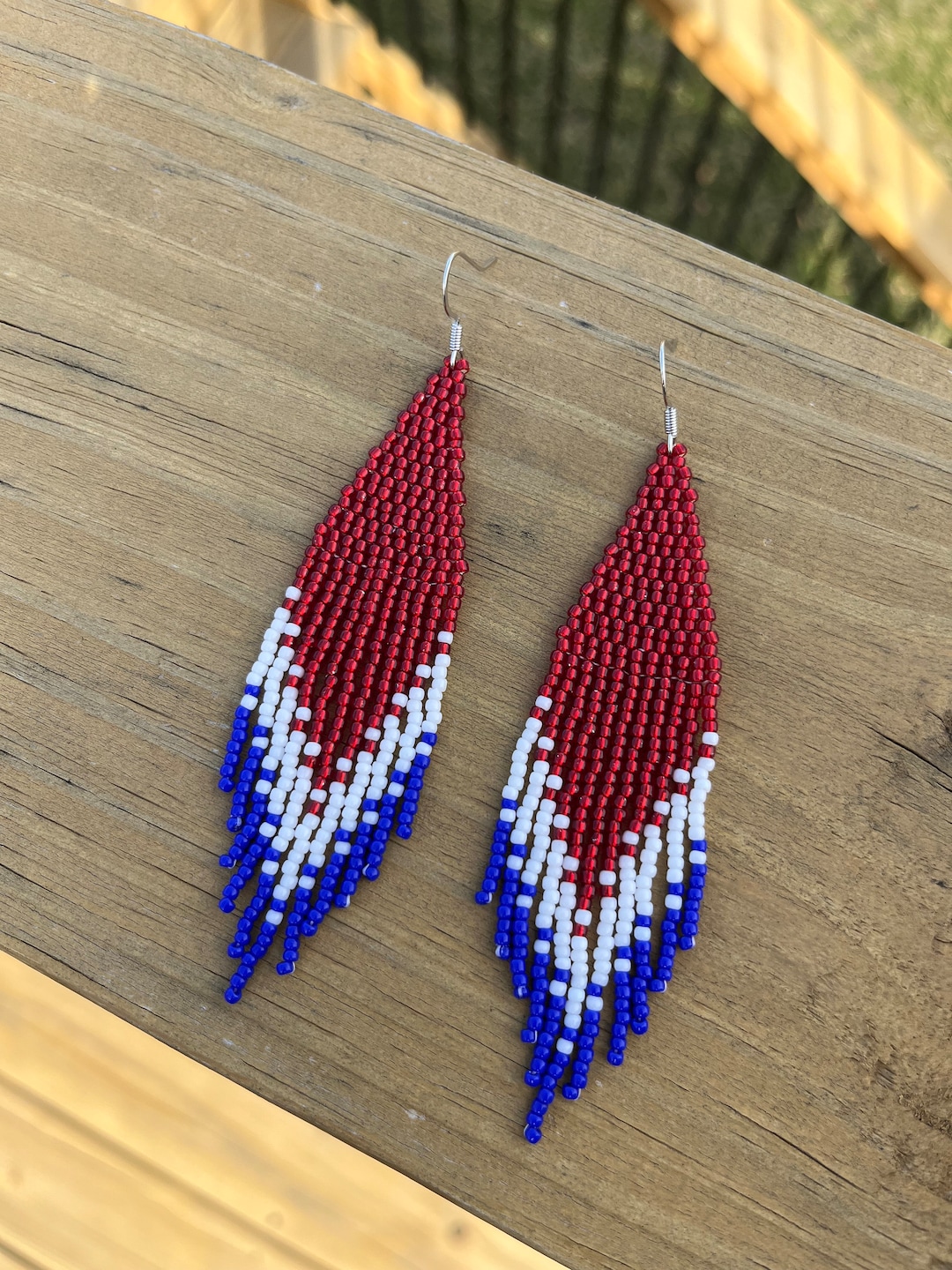 America, Patriotic, USA, 4th of July, Red, White, Blue, Beaded Fringe ...