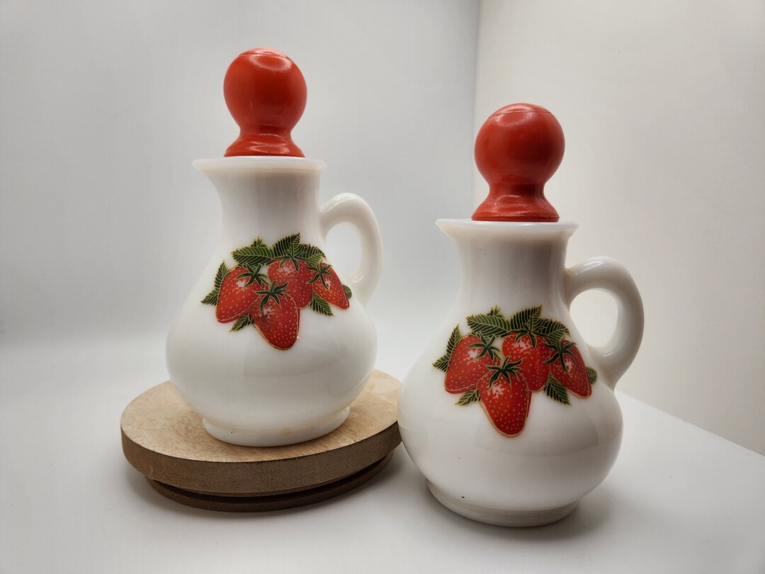 Vintage Avon Strawberries and Cream Milk Glass Mini Pitcher / Vase ...