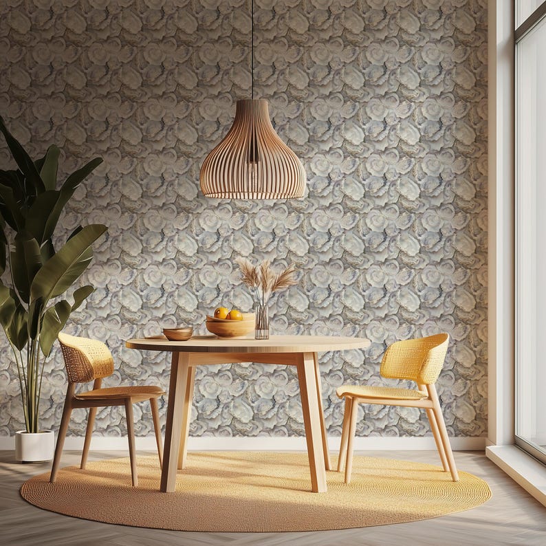 Neutral Coastal Oyster Wallpaper - Beach House Sea Shell Accent Wall ...
